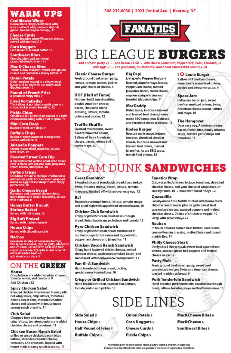 Our Menu - Fanatics - Fanatics